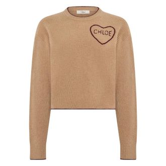 Chlo&eacute; Femme, Pulls, Beige, Taille: 42 FR Pull en maille c&ocirc;tel&eacute;e avec broderie coeur