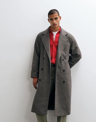 Asos manteau oversize &agrave; carreaux marron avec ceinture effet laine