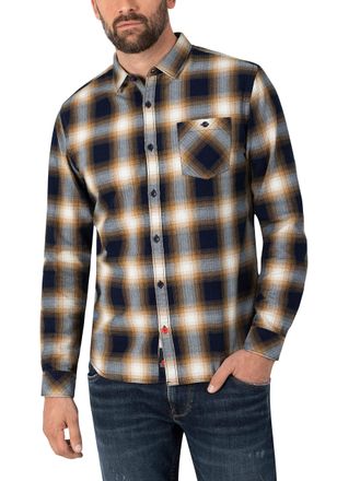 Timezone Herren Effect Weave Shirt Hemd, Navy Ochre Check, 3XL