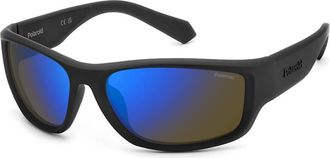 Polaroid Sunglasses Lunettes de soleil enveloppantes style sport &agrave; verres miroir polaris&eacute;s bleus - Noir