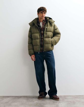 Polo Ralph Lauren gewebte Pufferjacke mit Kapuze in Beige-Neutral