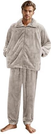 Generic Pyjama Homme Hiver Pyjama Polaire Homme Velours Corail Automne-Hiver &agrave; Revers Manches Longues Couple Assorti V&ecirc;tement de Maison Chaud