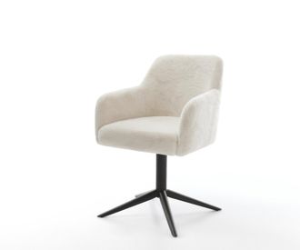 DELIFE Drehstuhl Greg-Flex Pl&uuml;sch Creme-Wei&szlig; Fu&szlig;kreuz Schwarz 360&deg; drehbar Wippfunktion Taschenfederkern, Esszimmerst&uuml;hle