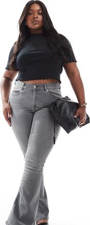 Dr. Denim Lexy - Slim Fit Bootcut-Jeans in verwaschenem Grau mit mittelhohem Bund