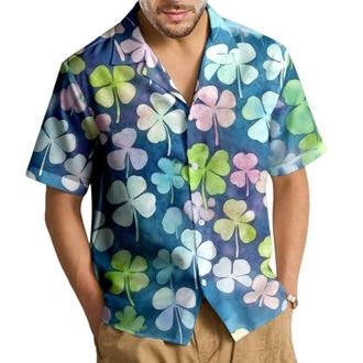 Generic Chemise boutonnée à manches courtes pour homme - Trèfle - Pour fête, Aquarelle Trèfle à quatre feuilles - D, S