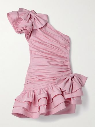 Alessandra Rich Asymmetrisches Minikleid Aus Gerafftem Taft Mit Schleifen - Pink