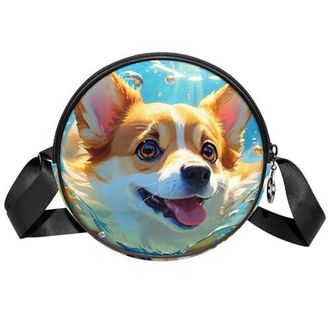 Generic Sac &agrave; bandouli&egrave;re Circle pour femme, petit sac &agrave; bandouli&egrave;re sous-marin Corgi avec fermeture &eacute;clair et bretelles r&eacute;glables style d&eacute;contract&eacute; pour femm