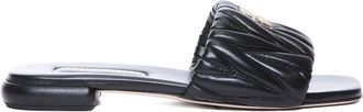 Miu Miu Matelassé-Sandalen mit Logo-Schild - Schwarz