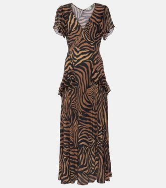 Rixo Bedrucktes Midikleid Evie aus Seide