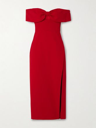 Self Portrait Schulterfreies Midikleid Aus Cr&ecirc;pe Mit Schleife - Rot