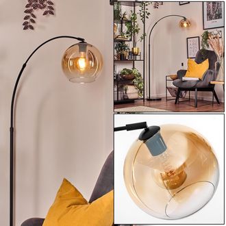 HOFSTEIN Stehleuchte Koyoto, Stehlampe aus Metall/Glas in Schwarz/Bernstein/Klar mit Marmorfu&szlig;, verstellbare Leuchte im Retro-Design (Schirm &Oslash; 25 cm), Fu&szlig;schal