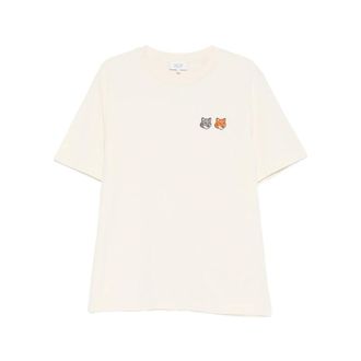 Maison Kitsun&eacute; Homme, Tops, Beige, Taille: L Double Fox Head Comfort Tee Shirt