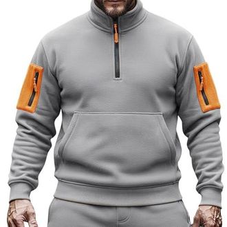 Generic Sweat-shirt pour homme avec fermeture &eacute;clair 1/4 avec 3 poches zipp&eacute;es, pull en polaire chaude &agrave; manches longues d&eacute;contract&eacute; pour randonn&eacute;e, sweatshir