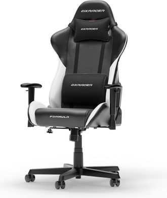 DXRacer Formula L Schwarz & Weiß PVC Leder das Orginal Gamingstuhl, Sessel Ergonomischer, Stuhl, Gaming Chair für PC Gamer und Office