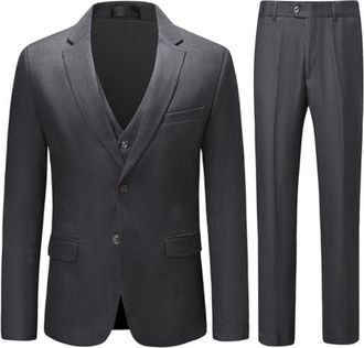 AlltheMen Costume Homme 3 pièces Coupe Slim Mariage Casual Veste Gilet Pantalon 2 Boutons daffaires Gris M