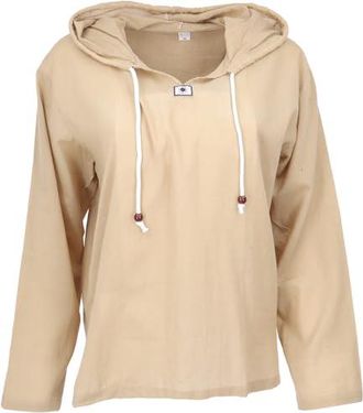 Guru Shop Chemise de yoga légère avec capuche, à enfiler, à capuche, pour homme, en coton, sable, XL