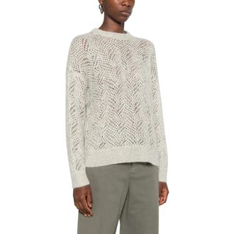 Brunello Cucinelli Pullover mit Pailletten und offener Strickung - - Knitwear - Damen - Grau - L