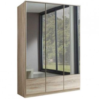 Inside75 Inside75 - Armoire penderie dingle 3 portes miroirs largeur 135 ch&ecirc;ne