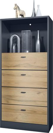 Vladon Kommode Pino V3, Made in Germany, Anrichte mit 4 Schubladen & 1 offenem Fach, Anthrazit matt/Eiche Natur ohne LED (56 x 125 x 36 cm)