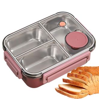 Generic Kinder-Brotdose aus Edelstahl,Brotdose aus Edelstahl,Salatbox, Lunchbox f&uuml;r Erwachsene, mit 3 F&auml;chern - Tragbare Lunchbeh&auml;lter, Lunchbox f&uuml;r Kinder, S
