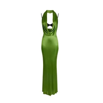 Elisabetta Franchi Femme, Robes, Vert, Taille: 40 FR Robe de Soir&eacute;e Tapis Rouge en Jersey de Viscose Brillante