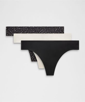 lululemon InvisiWear String mit mittelhohem Bund 3er-Pack f&uuml;r Frauen - Gr&ouml;&szlig;e XL in Black/Coconut Ivory/Heart Scatter Dot Mini Coconut Ivory Black