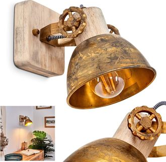 HOFSTEIN Wandleuchte Orny, 1-flammiger Wandstrahler aus Holz und Metall in bronzefarben, Industrial/Vintage Look Zimmerlampe, 1 x E27,ohne Leuchtmittel