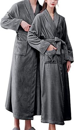 Generic Peignoir de bain super doux pour homme - Peignoir dhiver unisexe en coton &eacute;ponge confortable avec poches - Col ch&acirc;le classique - Couleur unie - V&ecirc;teme