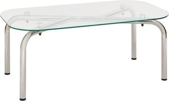PEGANE Table basse en verre transparent et pieds en m&eacute;tal chrom&eacute; - Longueur 110 x largeur 60 x Hauteur 44,5 cm