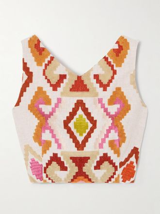 Marta Ferri Haut Raccourci En Lin Mélangé À Broderies Santorini - Multicolore