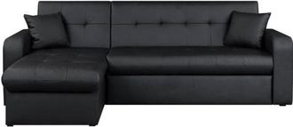 Les Tendances Roman Canape dangle reversible convertible 3 places + Coffre de rangement - Simili noir - Contemporain - l 235 x p 85 - 153 cm