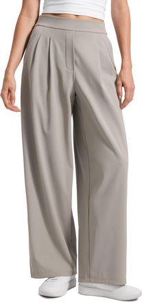 CRZ YOGA Damen 4-Wege-Dehnbar Anzughosn Weites Bein B&uuml;rohosen Hohe Taille L&auml;ssig Chino Hose mit Taschen - 74cm Stein 40