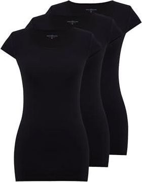 Westmark London T-Shirt pour Femmes, Respirant en Coton Maillot, Pack de 3, d&eacute;bardeur &agrave; Manches Courtes, t-Shirt de Base Femme, Corps Noir, Taille XS