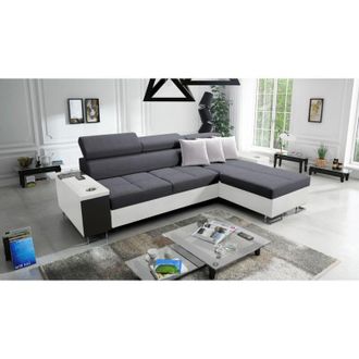 KAISER Bequemes Ecksofa mit Schlaffunktion morena i mini Kunstleder/Sawana Wei&szlig;/Graphit Rechts