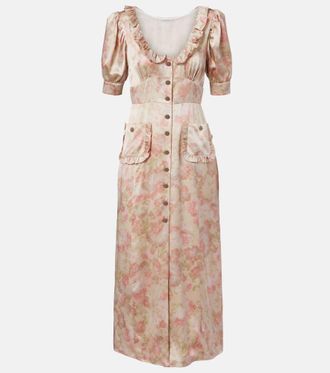 Alessandra Rich Robe midi en satin de soie &agrave; fleurs