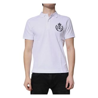 Dolce & Gabbana Wei&szlig;es Baumwoll-Polohemd mit Kronenkragen - - Tops - Herren - Wei&szlig; - XS