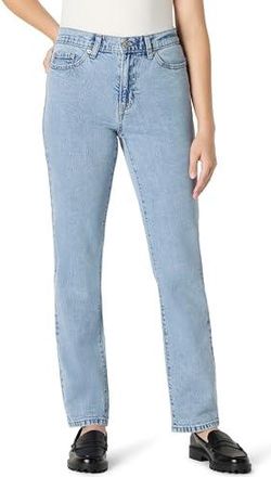 Amazon Essentials Jean Jambes Droites, Coupe Ajustée et Taille Mi-Haute, Élasticité Moyenne Femme, Bleu Givré Clair Délavé, 42-44