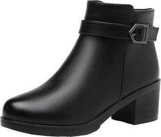 Generic Bottines tendance &agrave; talon &eacute;pais pour femme avec bout rond et fermeture &eacute;clair lat&eacute;rale, Noir, 37.5 EU