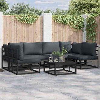 vidaXL Garten-Sofa-Set mit Kissen 7 pcs Schwarz Aluminium Vidaxl