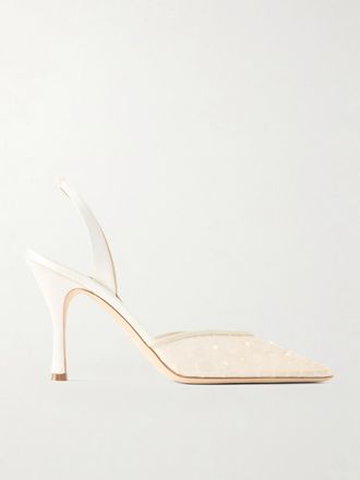 Danielle Frankel Escarpins &Agrave; Brides Arri&egrave;re En R&eacute;sille &Agrave; Finitions En Satin Et &Agrave; Ornements Archer - Ivoire