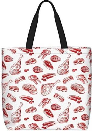 Generic Sac De Courses Motif De Steak Sac De Shopping Avec Poign&eacute;es Lavables Sacs En Toile Pour Femmes, Pour Femmes, Filles, Shopping, Tous Les Jours
