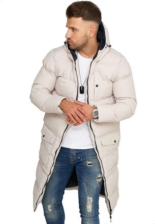 SOULSTAR Herren Parka Winterjacke als Langer Steppmantel mit Kapuze - Winterparka als Puffermantel - Wintermantel f&uuml;r M&auml;nner S2_BANANA-Stone-XXL