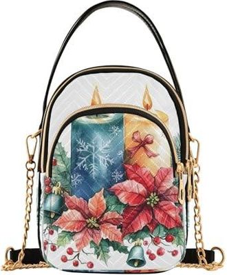 Mnsruu Sac à bandoulière pour femme avec motif bougies de Noël, poinsettia, sac à main avec sangle réglable