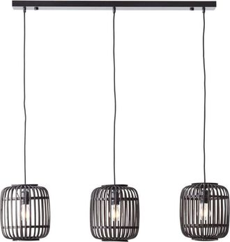 Brilliant Lampe, suspension Woodrow, bois à 3 flammes foncé / noir, métal / bambou, 3x A60, E27, 60W, lampes normales (non incluses), a ++ - Brilliant