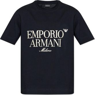 Emporio Armani Homme, Tops, Bleu, Taille: XL T-shirt en jersey &eacute;pais avec logo brod&eacute; en relief