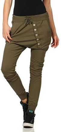 Malito more than fashion Malito Femme Boyfriend Pantalon Bouton Classic Baggy Harem Aladin Yoga 8023 (Vert foncé)