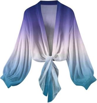 Generic Robe boh&egrave;me 2026 pour femme, kimono de plage, cardigan en mousseline de soie, capes amples, bleu clair, XXL