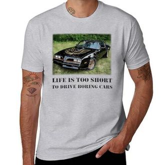 Generic T-shirt « Life is Too Short for Boring Cars », T-shirt vintage pour amateur de voitures musclées, cadeau rétro pour amateurs de voitures, Style gris, 