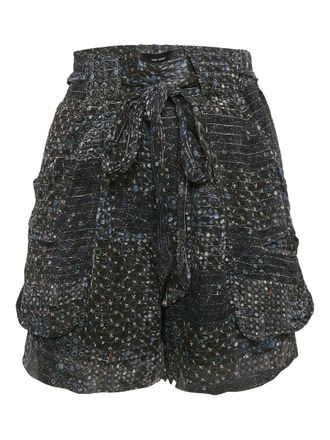 Isabel Marant short en soie à imprimé graphique - Noir