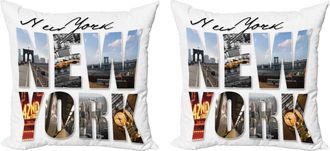 Abakuhaus Vereinigte Staaten Dekokissen Kissenbezug 2er Pack, New York Collage, Modern Accent Doppelseitiger Digitaldruck, 45x45, Wei&szlig; Schwarz